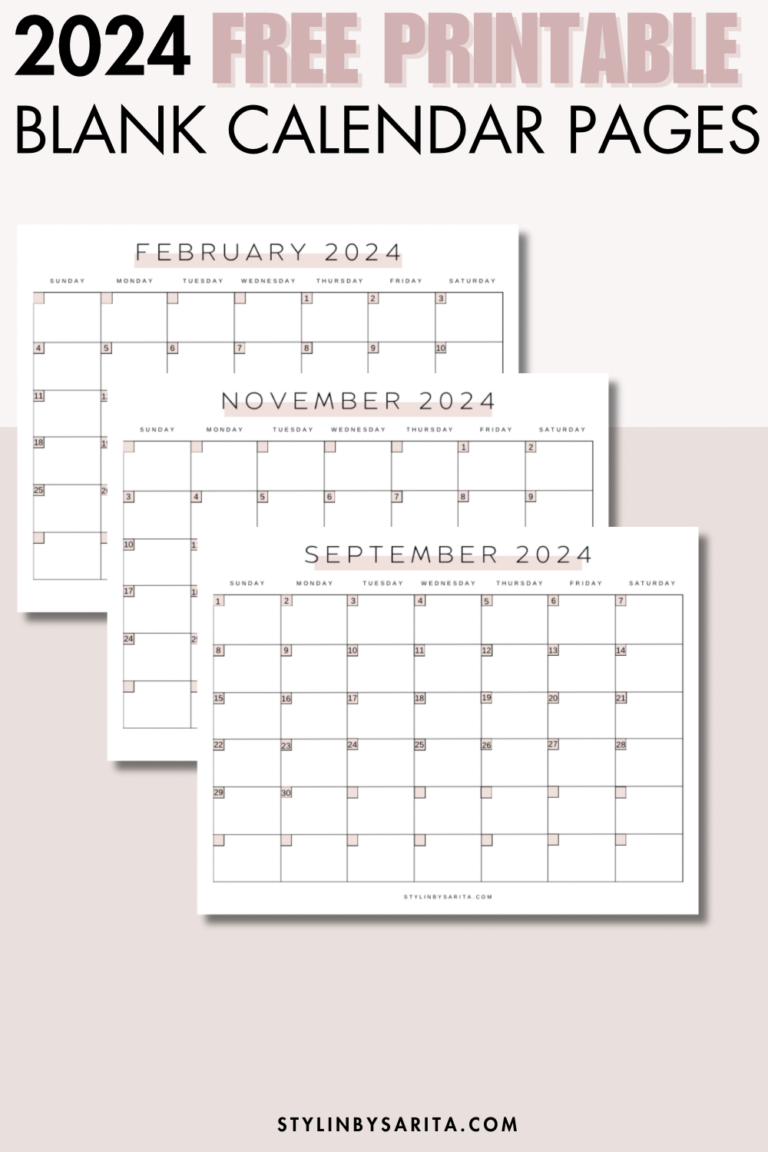 FREE MONTHLY CALENDAR PRINTABLE 2024 - Stylin by Sarita